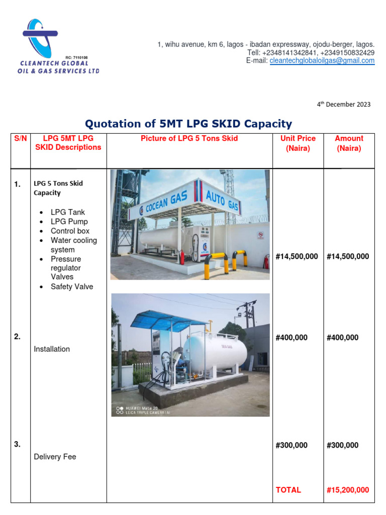 Quotation of LPG SKID 5 MT | PDF