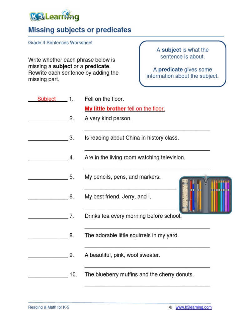 Grade 4 Missing Subjects Predicates B | PDF | Predicate (Grammar ...