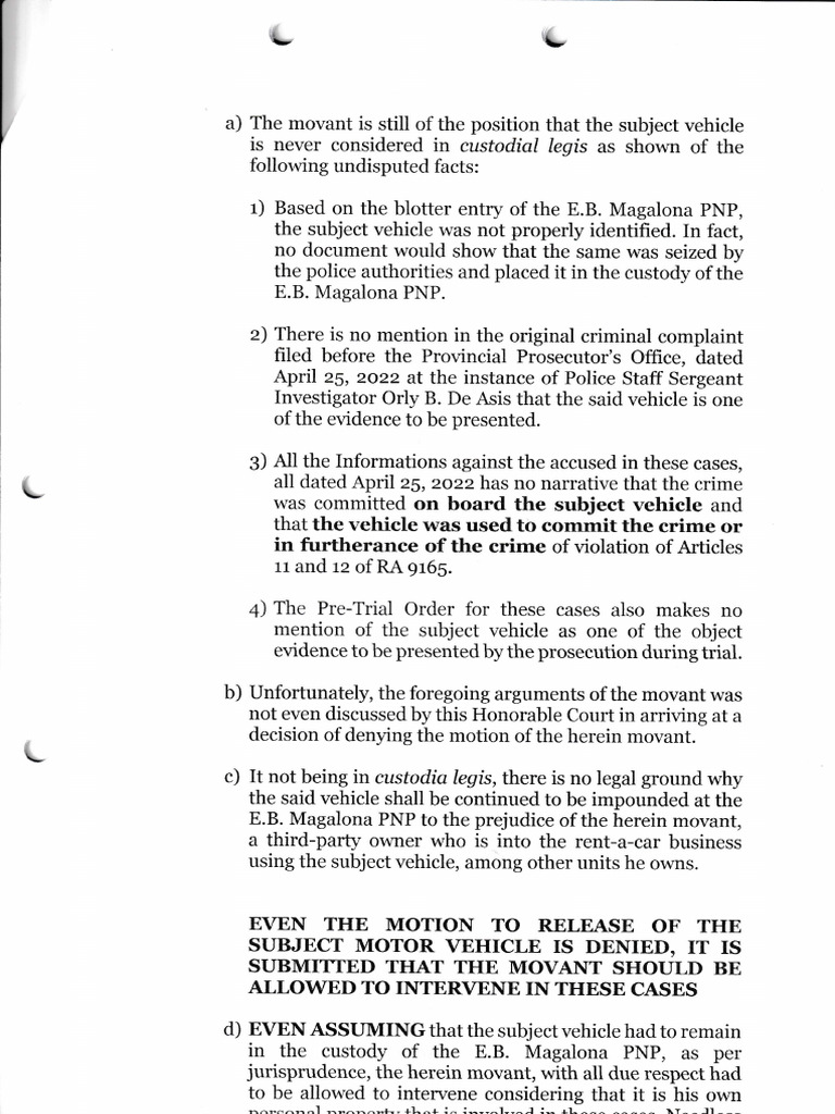 Motion to Release Vehicle from Custody | PDF