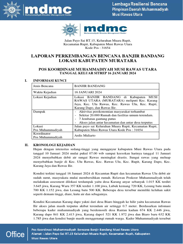 Sitrep Siaga Muratara 16 Januari 2024 | PDF