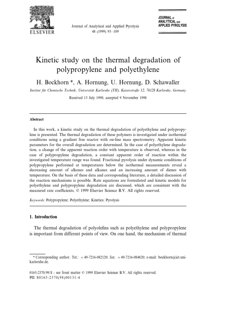 Bockhorn1999 Pyrolysis Mechanism of PE and PP | PDF | Alkene | Pyrolysis