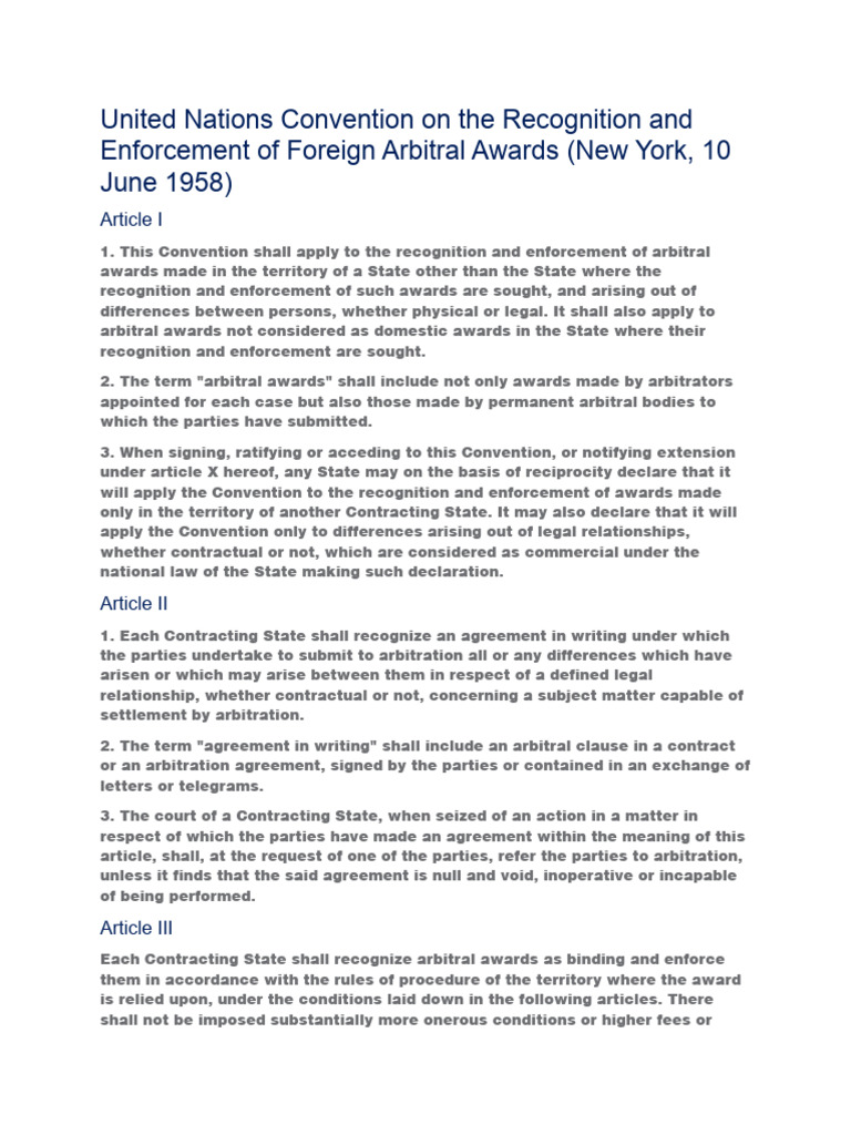Convention On The Recognition and Enforcement of Foreign Arbitral ... Convention On The Recognition and Enforcement of Foreign Arbitral ...