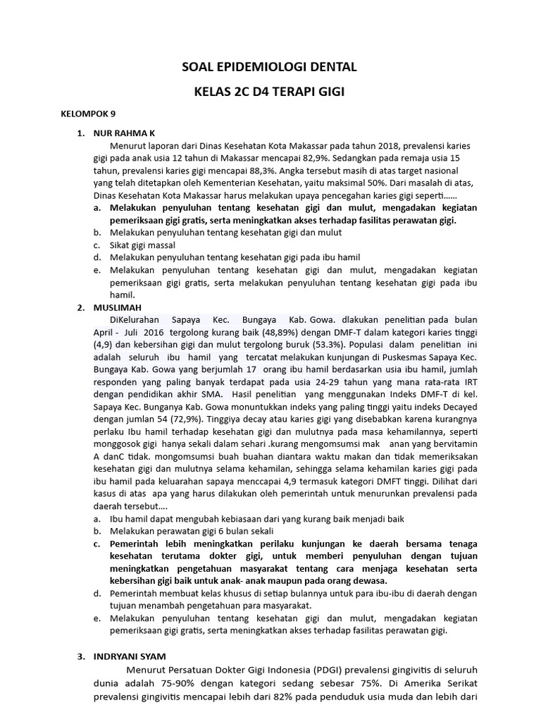 Soal Epidemiologi Dental 2C D4-1 | PDF