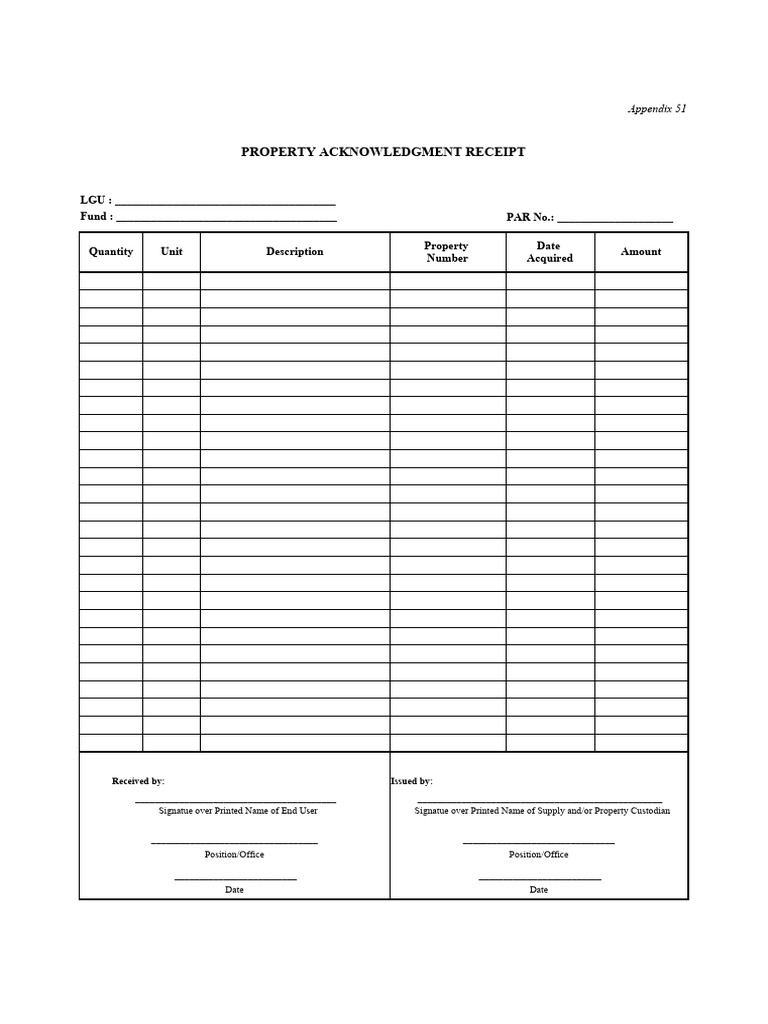 Property Acknowledgment Receipt Template | PDF