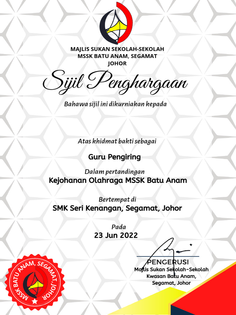Sijil Penghargaan Guru Pengiring | PDF