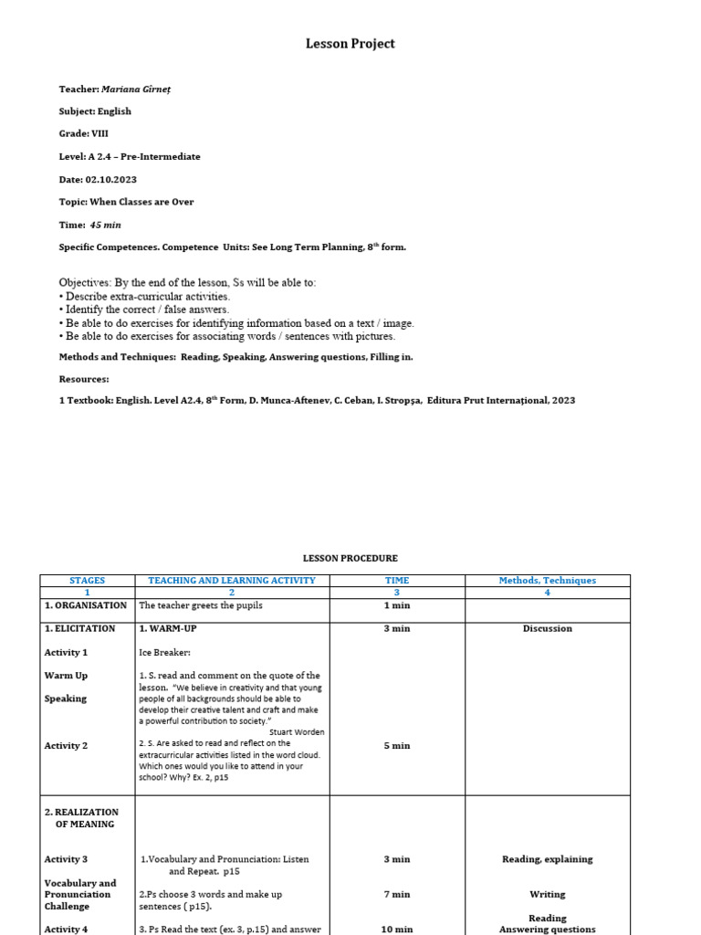 Lesson Plan - Unusual Schools | PDF | Vocabulary | Learning