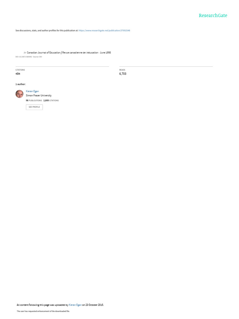 The Educated Mind: How Cognitive Tools Shape Our Understanding | PDF