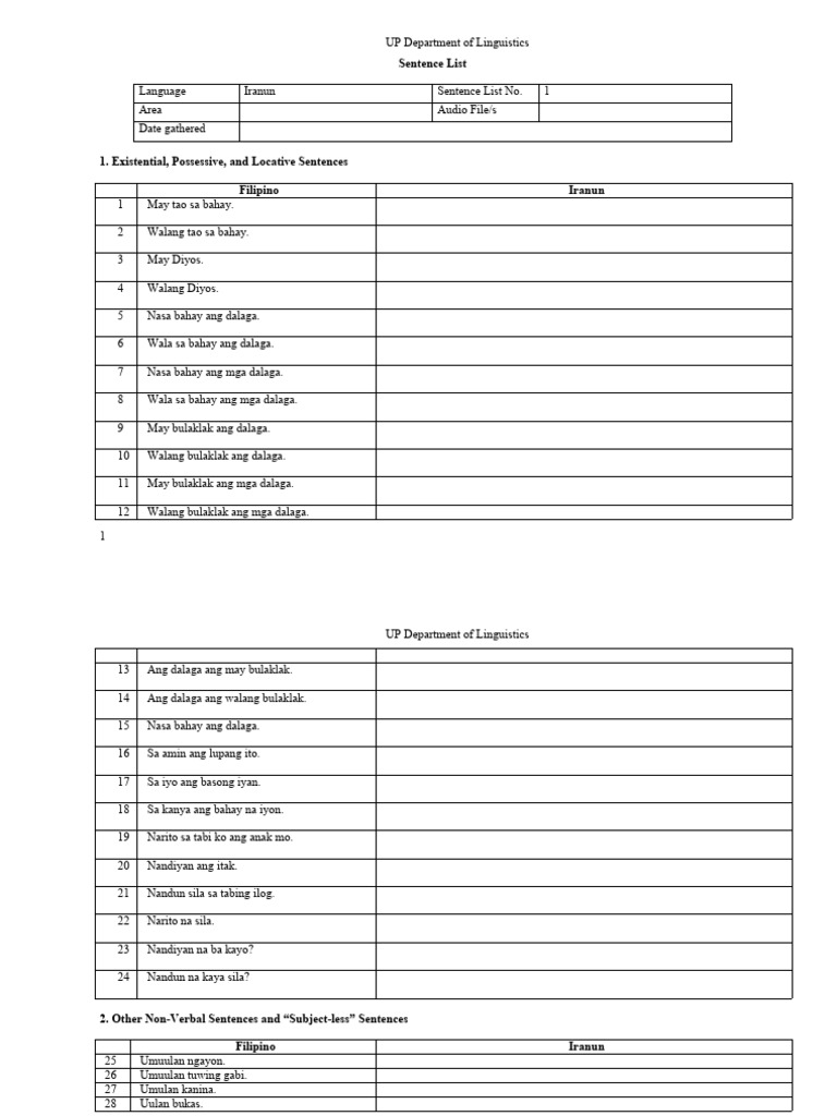 Sentence List. Iranun | PDF