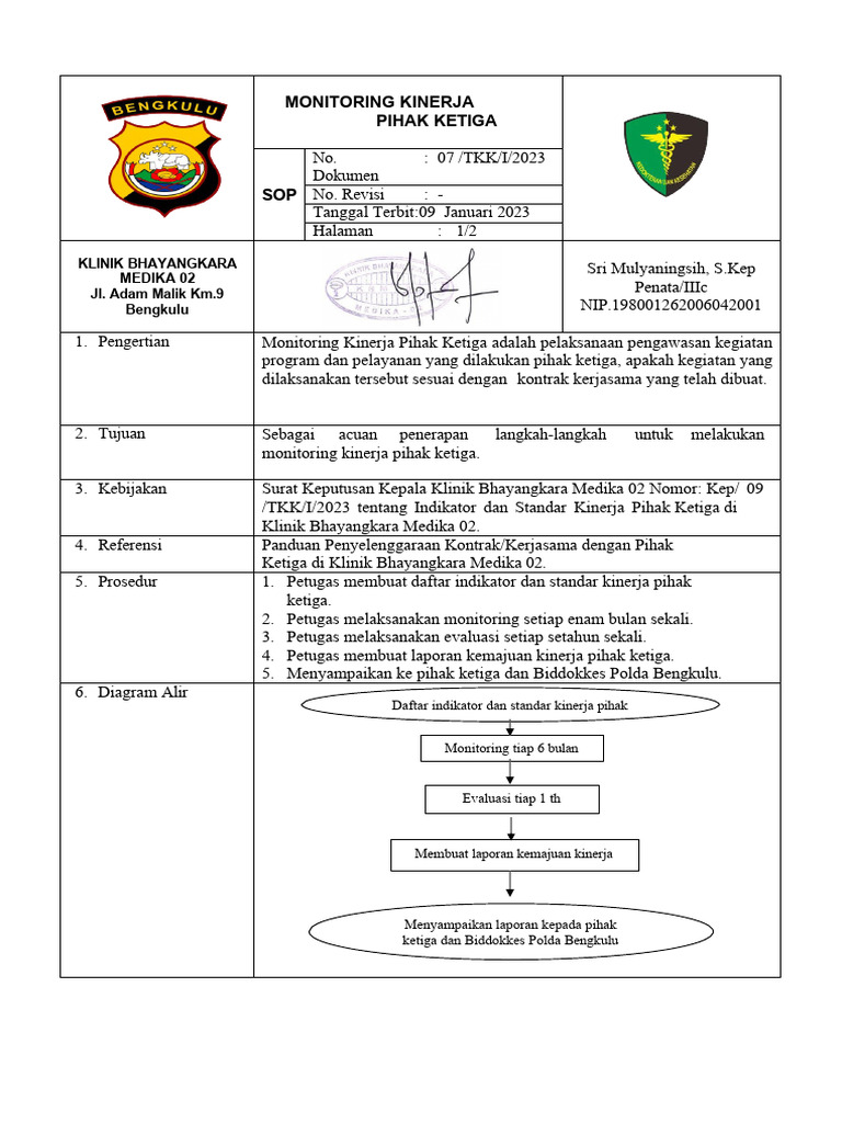 Sop Monitoring Kinerja Pihak Ketiga | PDF