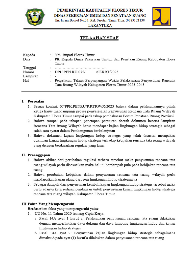 TELAAHAN STAF 2024 RTRW | PDF