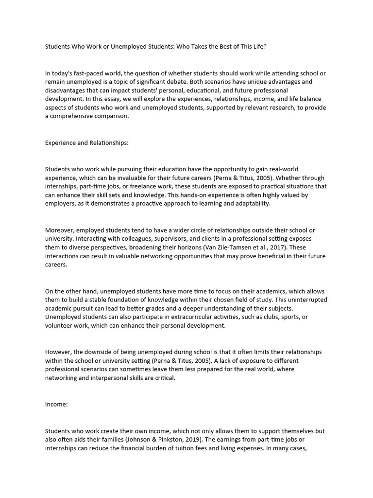Working vs. Unemployed Students' Choices | PDF | Experience | Unemployment