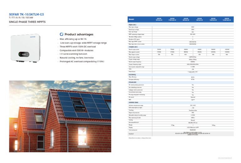 SOFAR 7K 10.5KTLM-G3 - Datasheet - 2023-06-05 - V3.1 - en-AU | PDF | Power (Physics ...