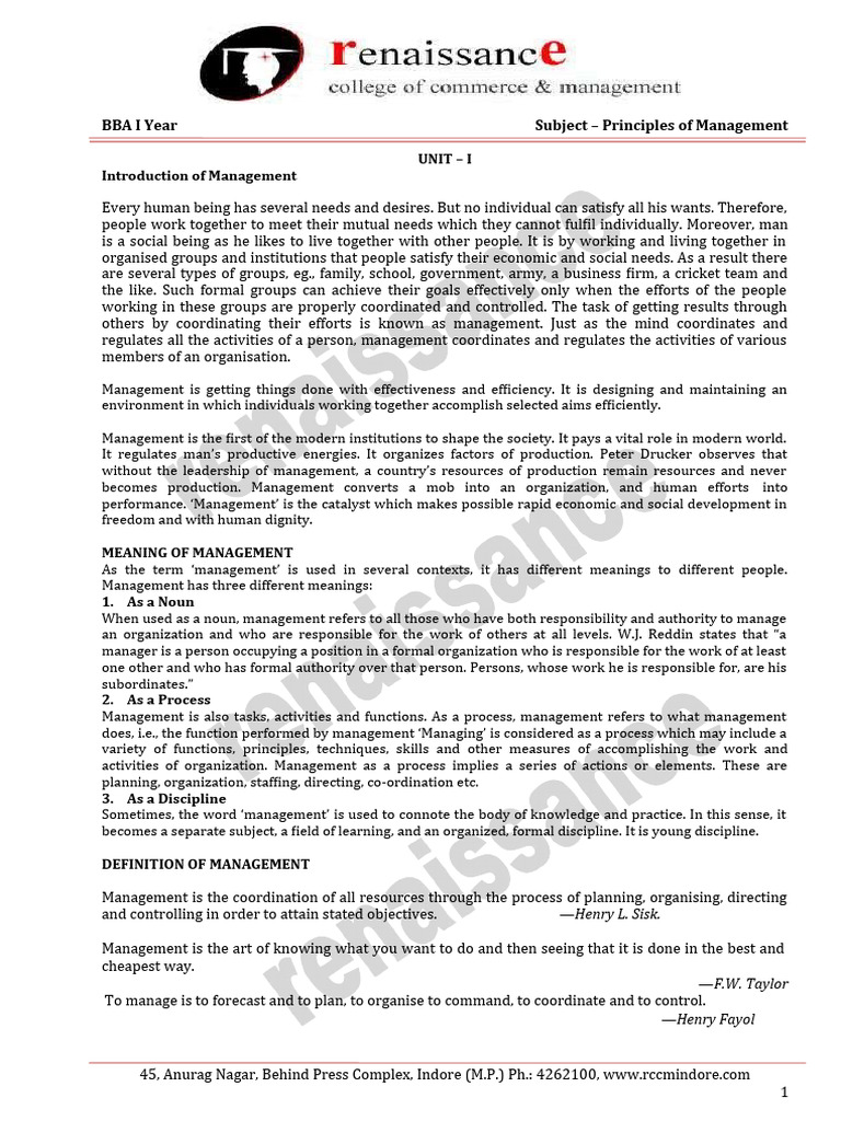 BBA 1 Principles of Management 1 | PDF | Science | Knowledge