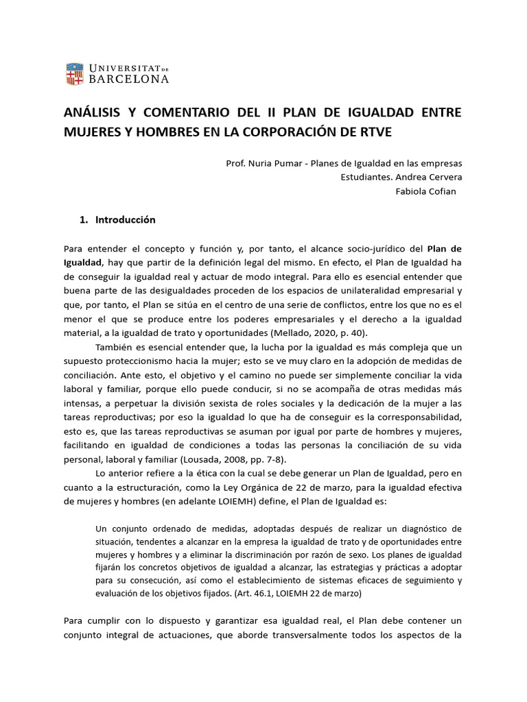Análisis Plan de Igualdad | PDF