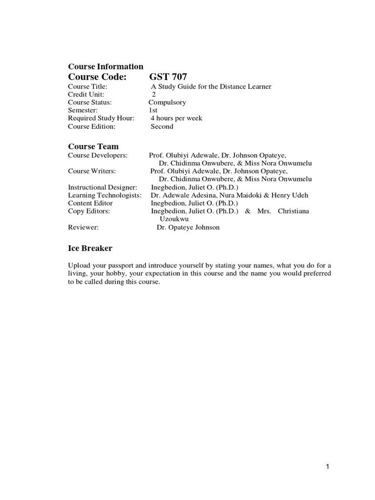 GST 707 | PDF | Distance Education | Learning