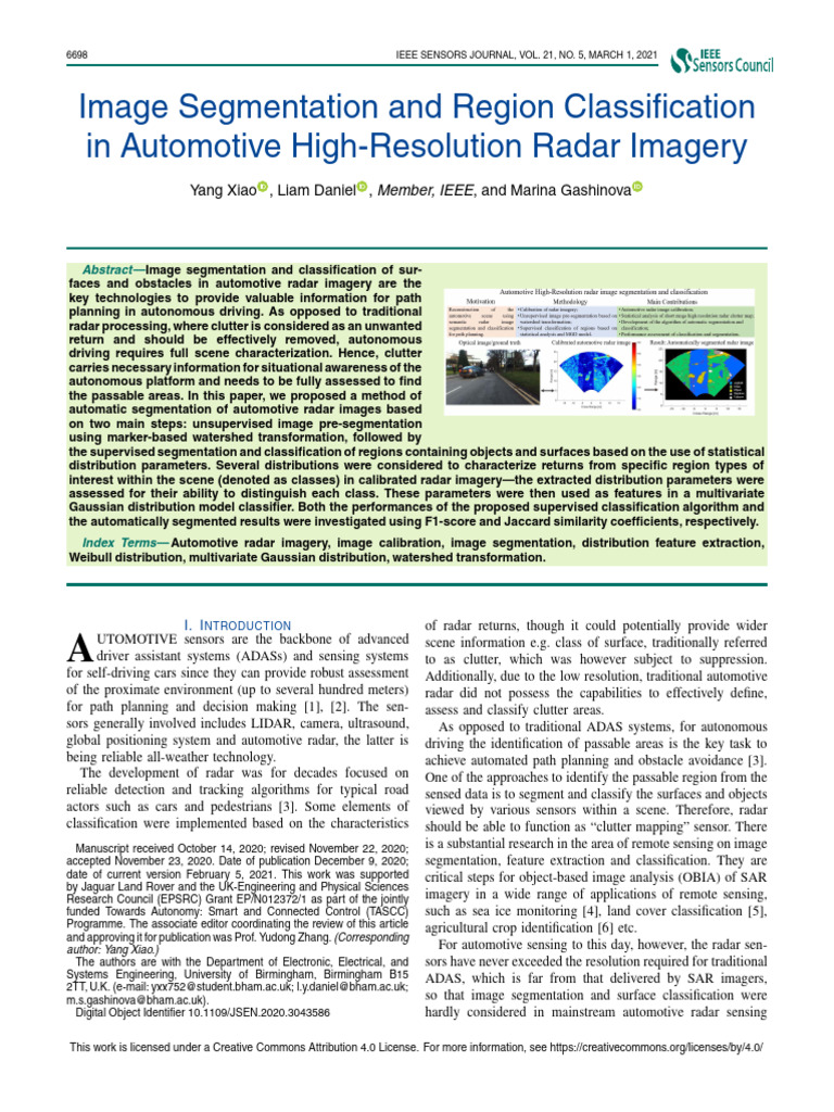 Base Image Segmentation And Region Classification In Automotive High Resolution Radar Imagery
