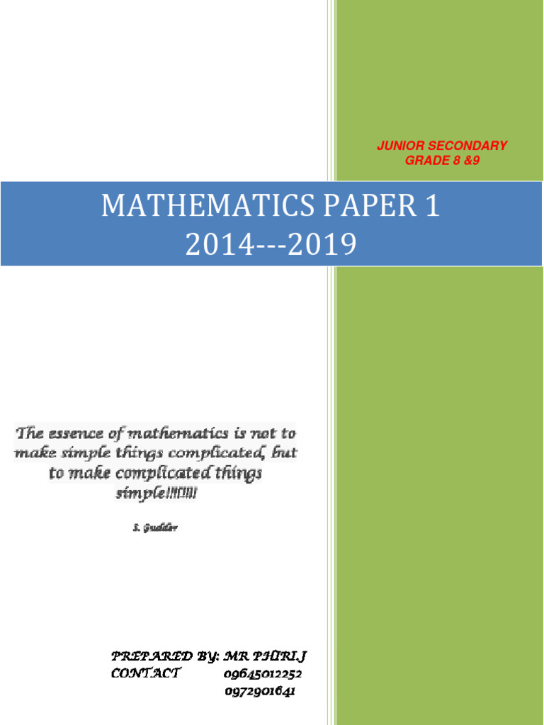 Grade 8 & 9 Math Paper 1 (2014-2019) | PDF