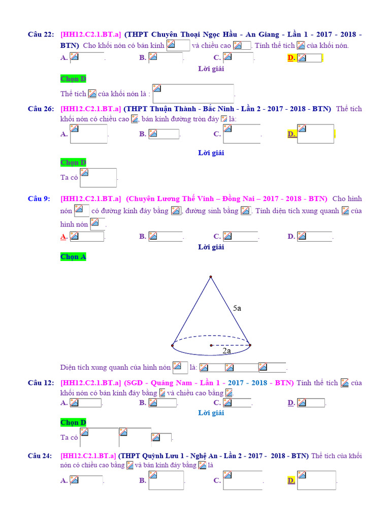 HÌNH NÓN KHỐI NÓN - BT - Muc do 1 | PDF