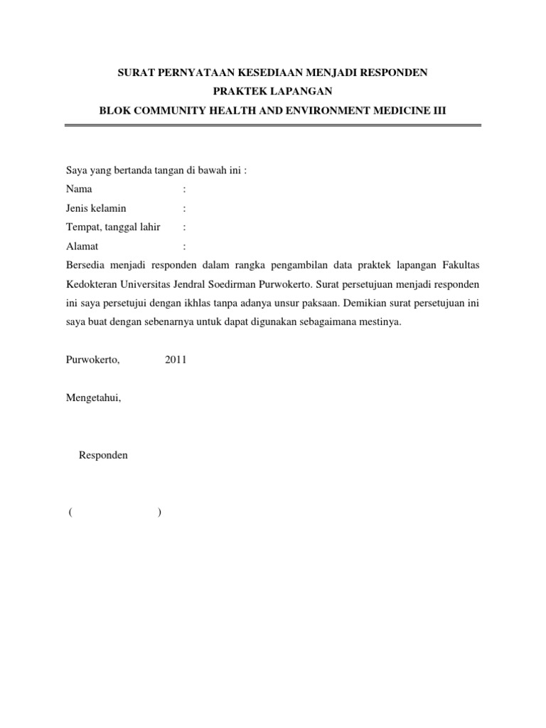 Surat Pernyataan Kesediaan Menjadi Responden | PDF