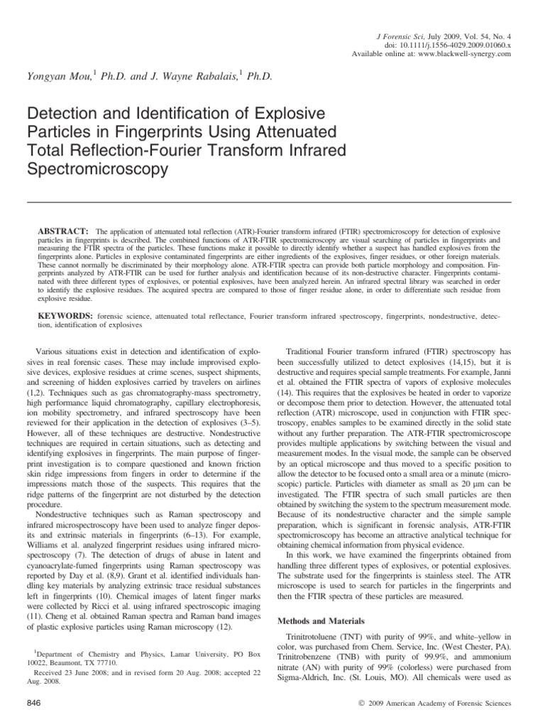 Detection and Identification of Explosive Particles in Fingerprints Using Attenuated Total ...