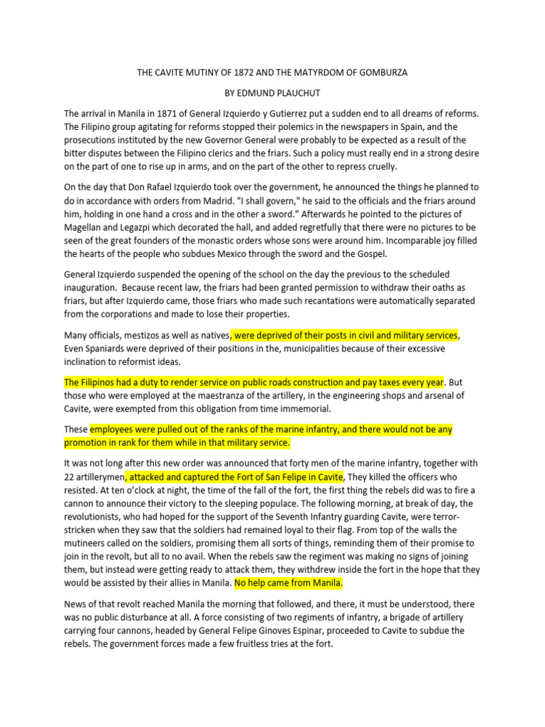 Gomburza's Martyrdom in Cavite Mutiny | PDF