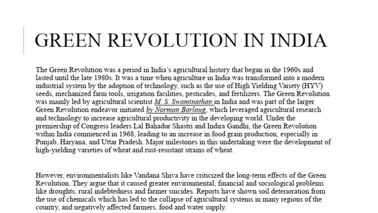 Indira Gandhi and the Green Revolution | PDF