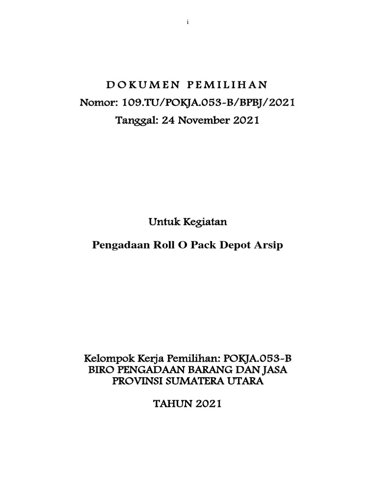 Dokumen Pemilihan Pengadaan ROLL O PACK TU Upload 24 Nov 2021 | PDF