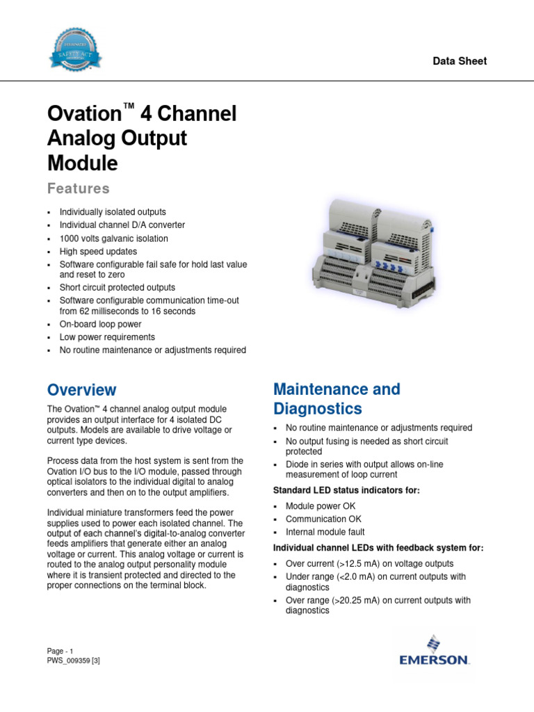 Ovation Analog Output Module - 4 CH | PDF | Amplifier | Analogue ...