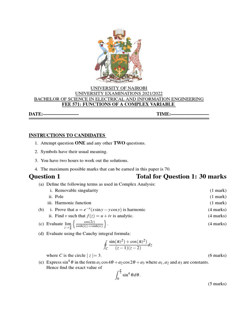 Complex Variables Exam Questions 2021 | PDF