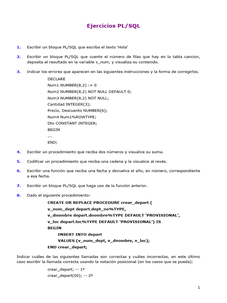 1 - PL (Ejercicios PL - SQL) | PDF