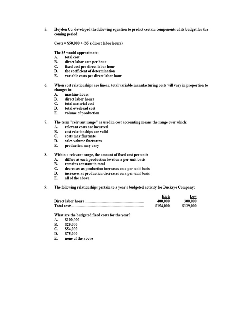 MAS TEST With Answer | PDF | Cost | Cost Of Goods Sold