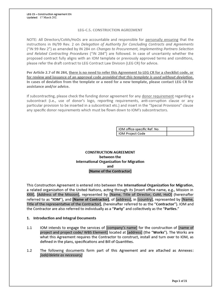 C5 Construction Contract en - 20230317 | PDF | Breach Of Contract | Employment