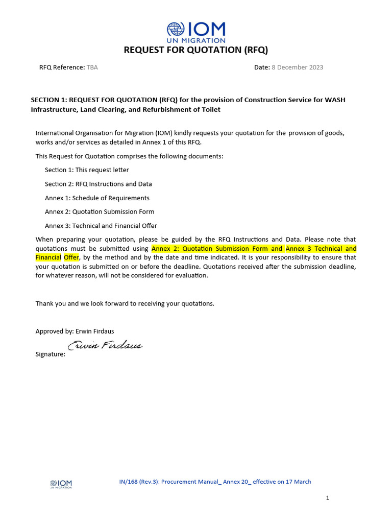 Request For Quotation (RFQ) | PDF