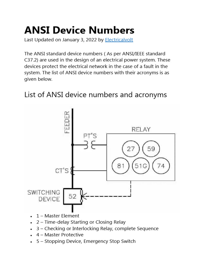 ANSI Device Numbers 2022 | PDF | Relay | Alternating Current
