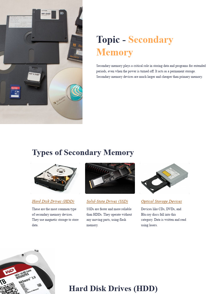 TOPIC (Secondary Memory) | PDF | Computer Data Storage | Solid State Drive