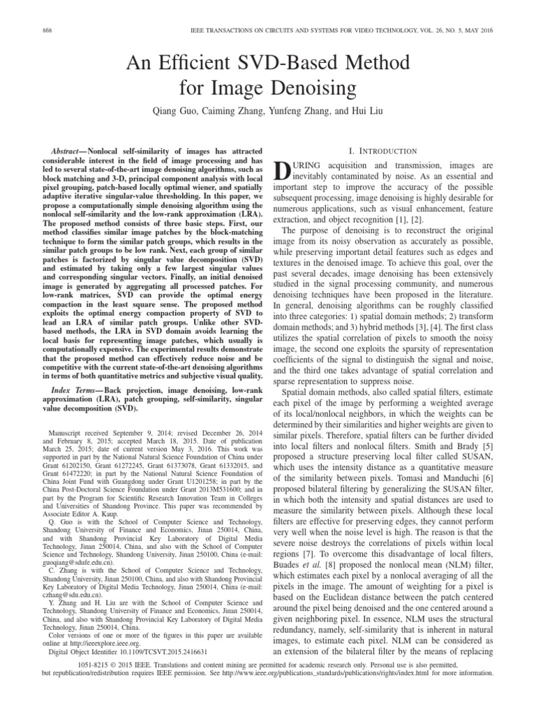 An Efficient SVD-Based Method For Image Denoising | PDF | Principal Component Analysis | Matrix ...