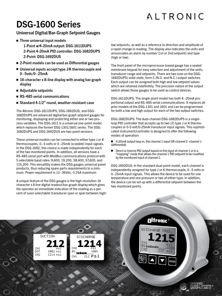 DSG-1600-Series-Brochure Pressure Transducer Altronic | PDF