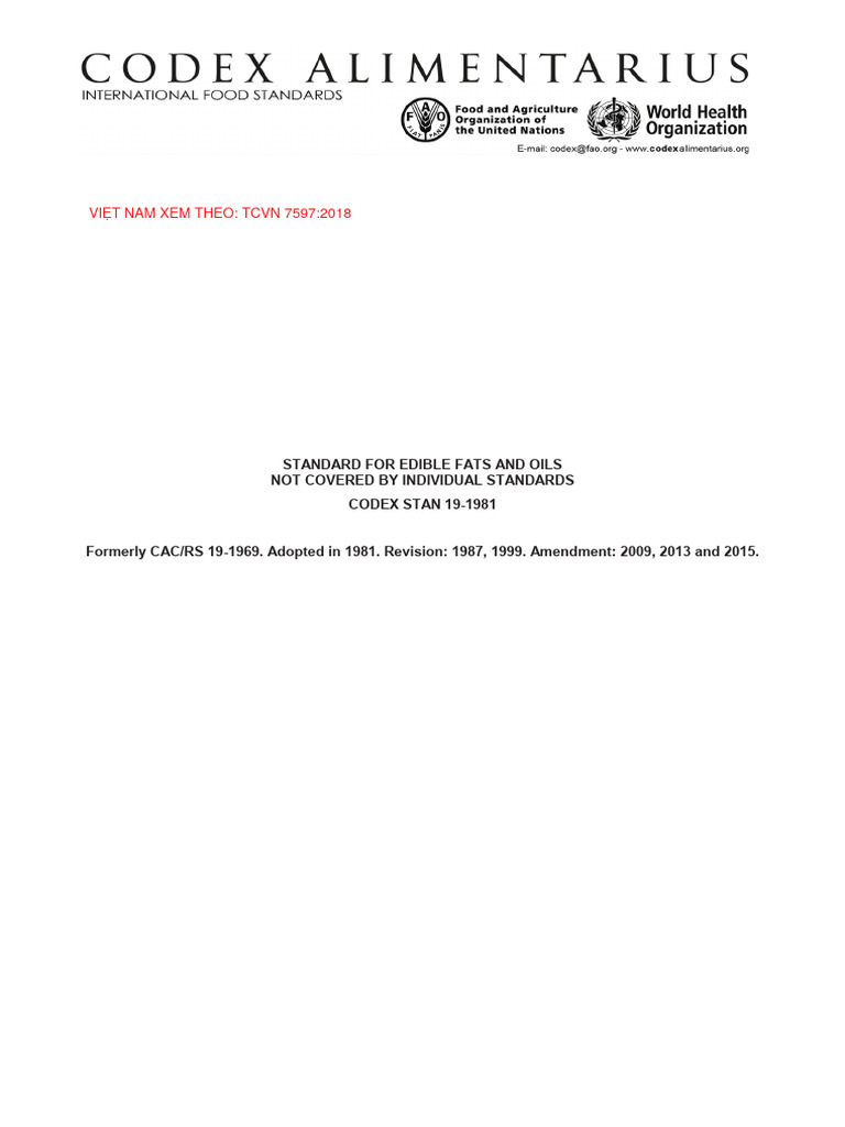 Codex Stan 19-1981 Standard For Edible Fats and Oils | PDF | Physical ...