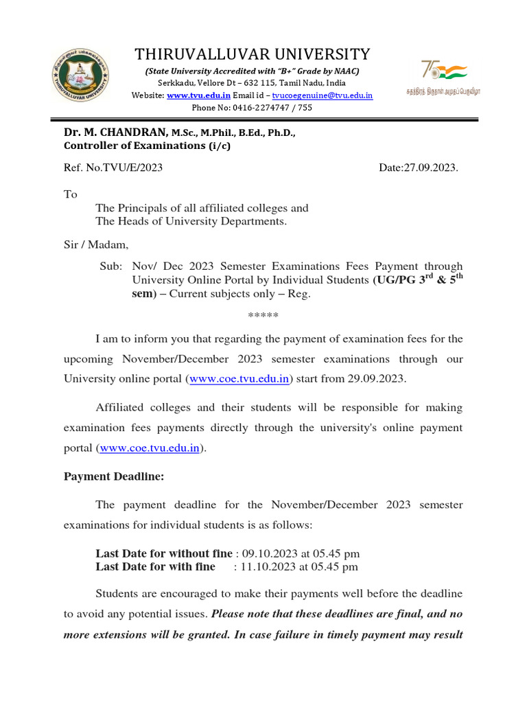 Circular For Exam Fee | PDF | Login