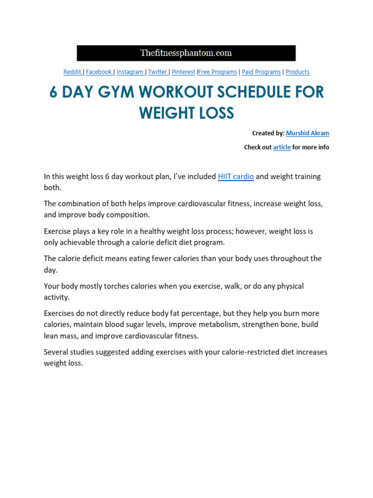 6 Day Cutting Routine For Weight Loss PDF | PDF | Weight Training ...