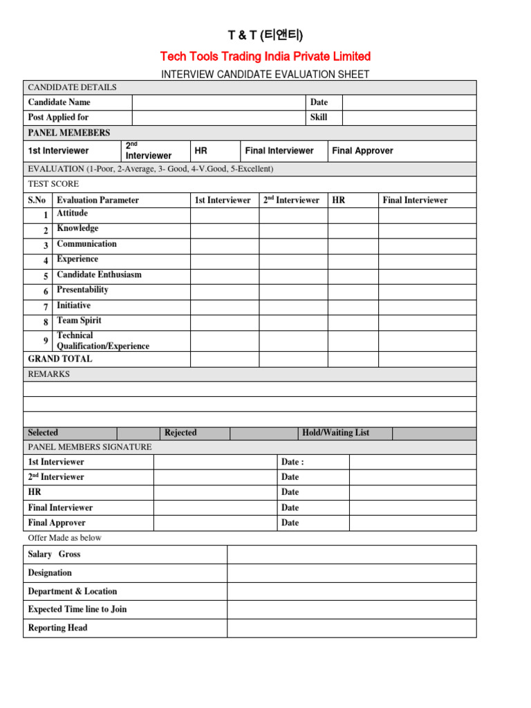Interview Candidate Evaluation Sheet | PDF
