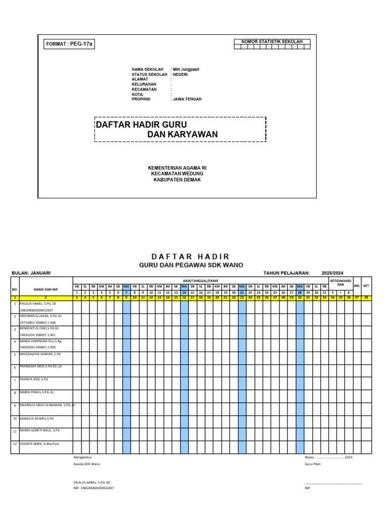 Contoh Absensi Guru Di Sekolah | PDF