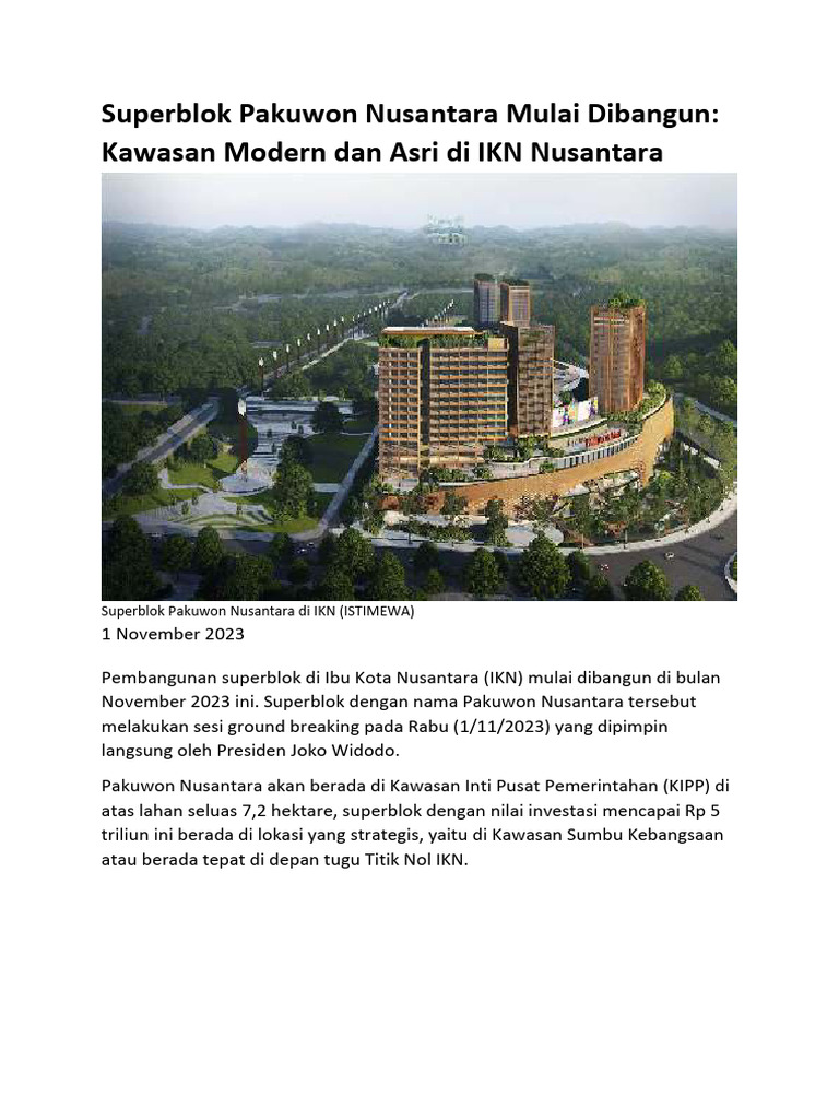 Superblok Pakuwon Nusantara Mulai Dibangun | PDF