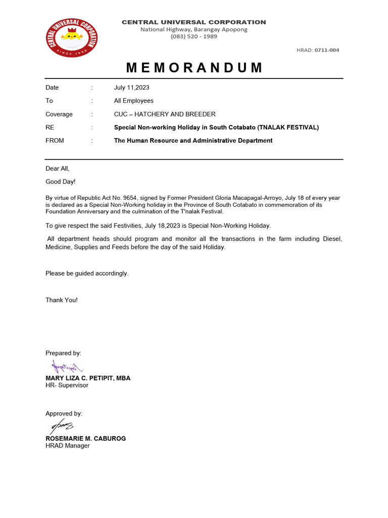 Cuc Tinalak Memo | PDF