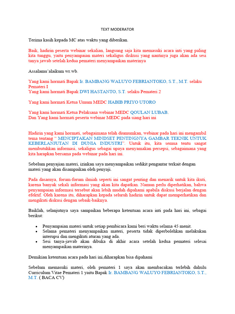 Teks Moderator Webinar Teknik Industri | PDF