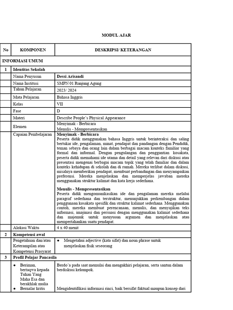 MODUL AJAR 1 Kump | PDF