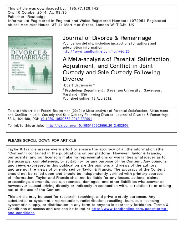 Bauserman (2012) | PDF | Effect Size | Child Custody