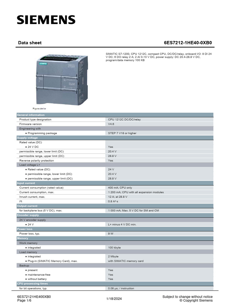 6ES72121HE400XB0 Datasheet en | PDF | Electromagnetic Interference | Computer Engineering
