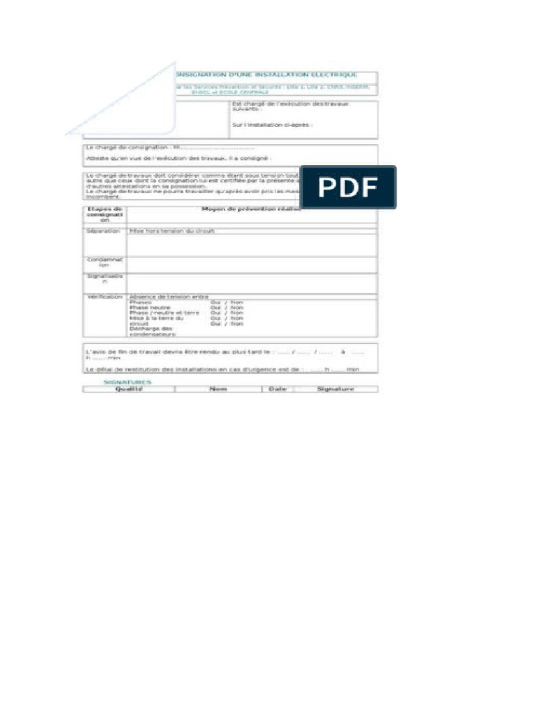 Attestation Consignation Electrique | PDF