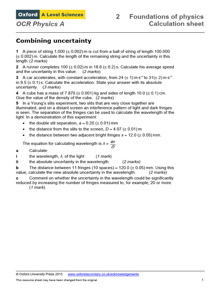 Physics Uncertainty Calculations | PDF | Wavelength | Waves